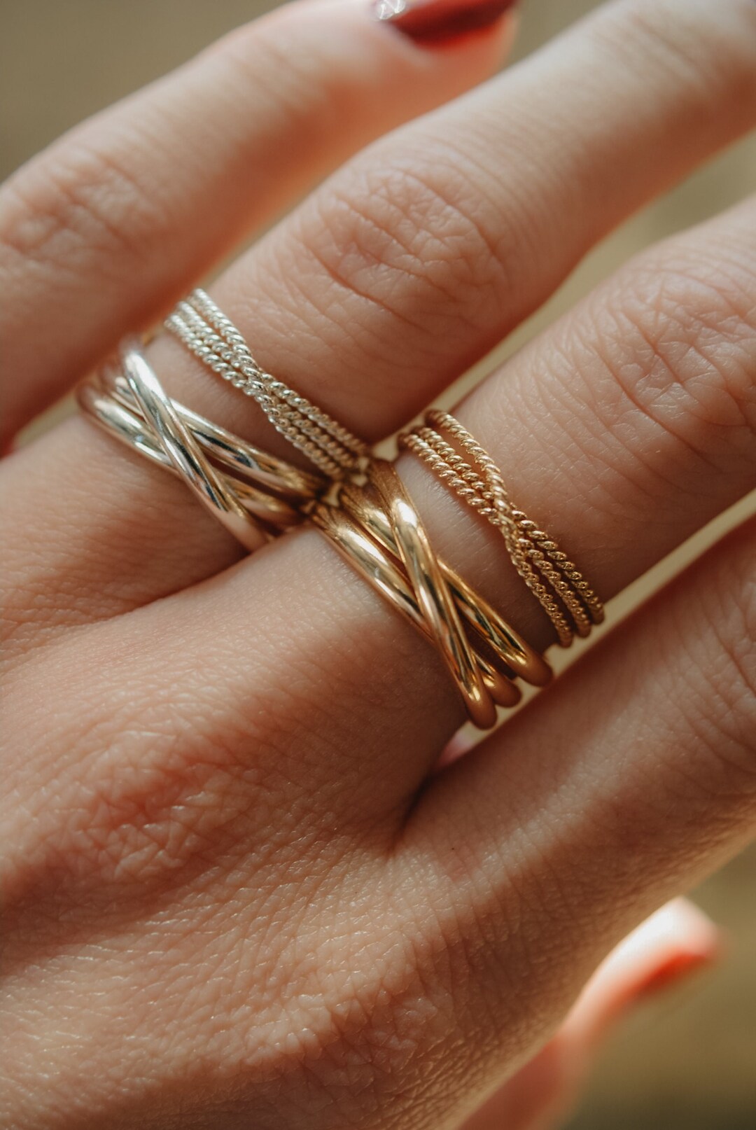 Twist Overlap Ring in Sterling Silver, Rope Textured, Bold, Unisex ...