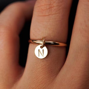 Monogram Charm Ring, Tiny Disc Circle Charm, 14K Gold Fill, Fidget, Smooth Extra Thick Ring ...