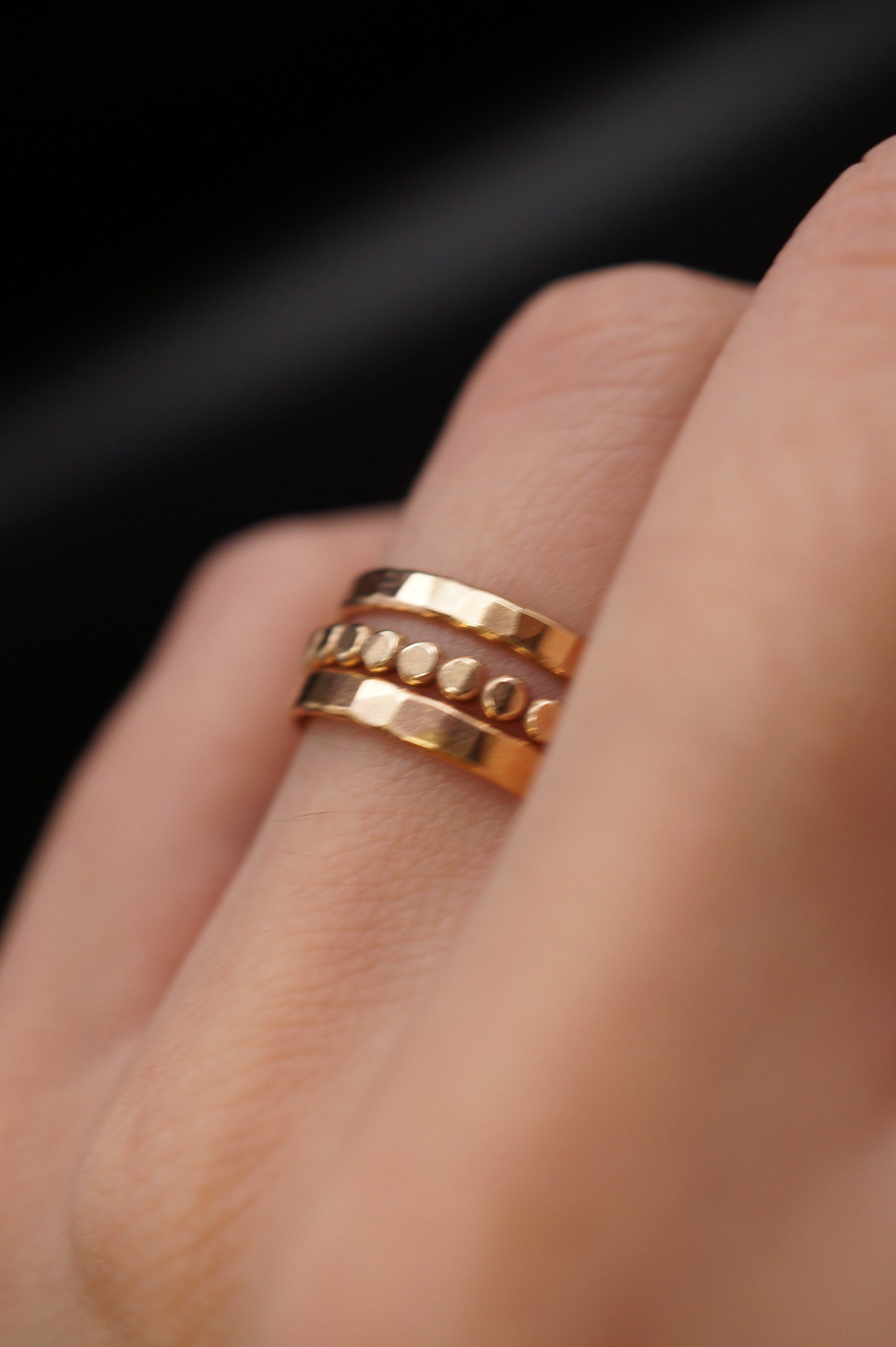 Mini Bead & Extra Thick Set of 3 | 14K Gold Fill | Set of Three Ring ...