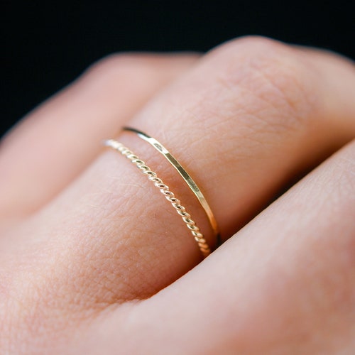 Ultra Thin Lined Set of 2 Stacking Rings 14K Gold Fill 14K - Etsy