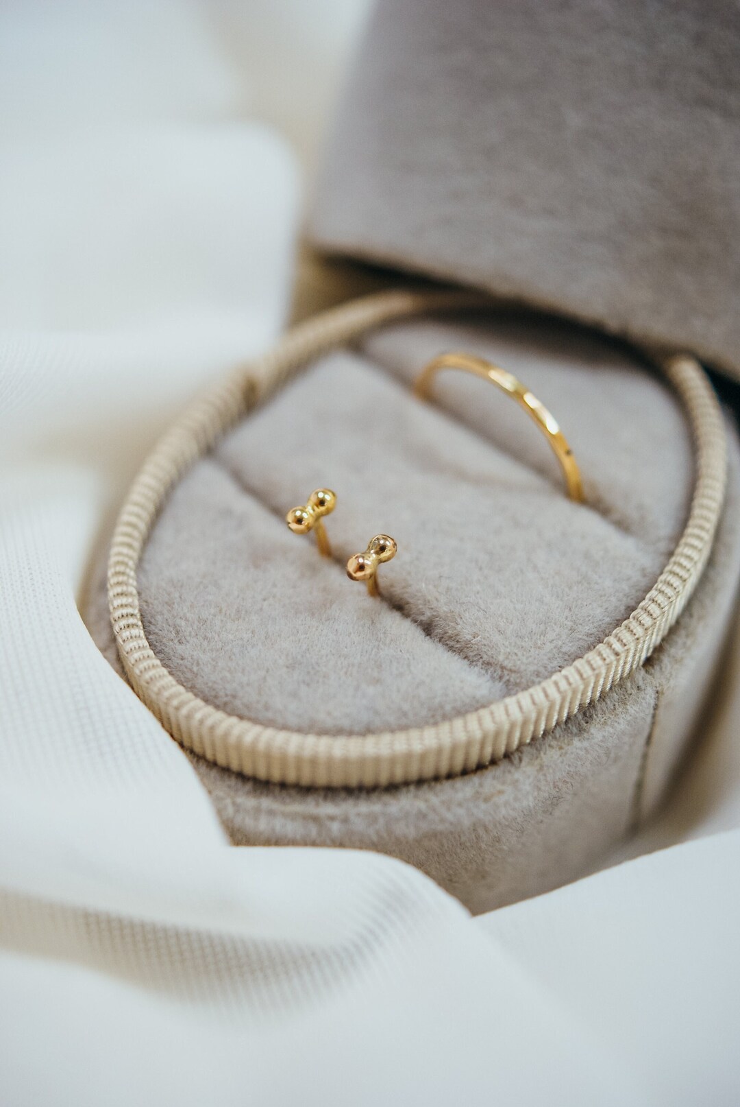 SOLID Tiny Bead Bar Stud Earrings, Solid 14K Gold, Stud Set, Second ...