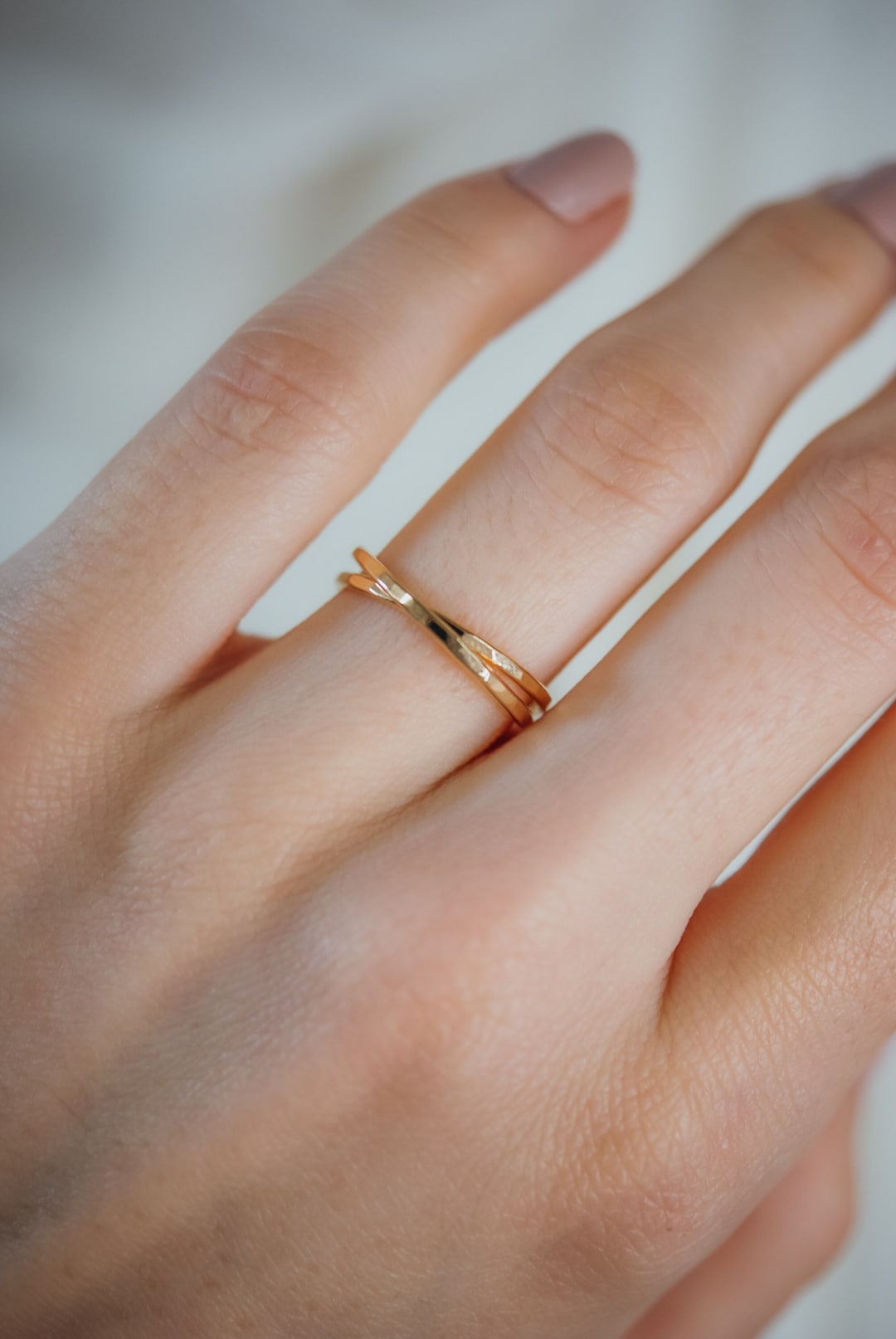 Interlocking Ring Set of 2 in SOLID 14K Gold or Rose Gold, Wedding Ring ...