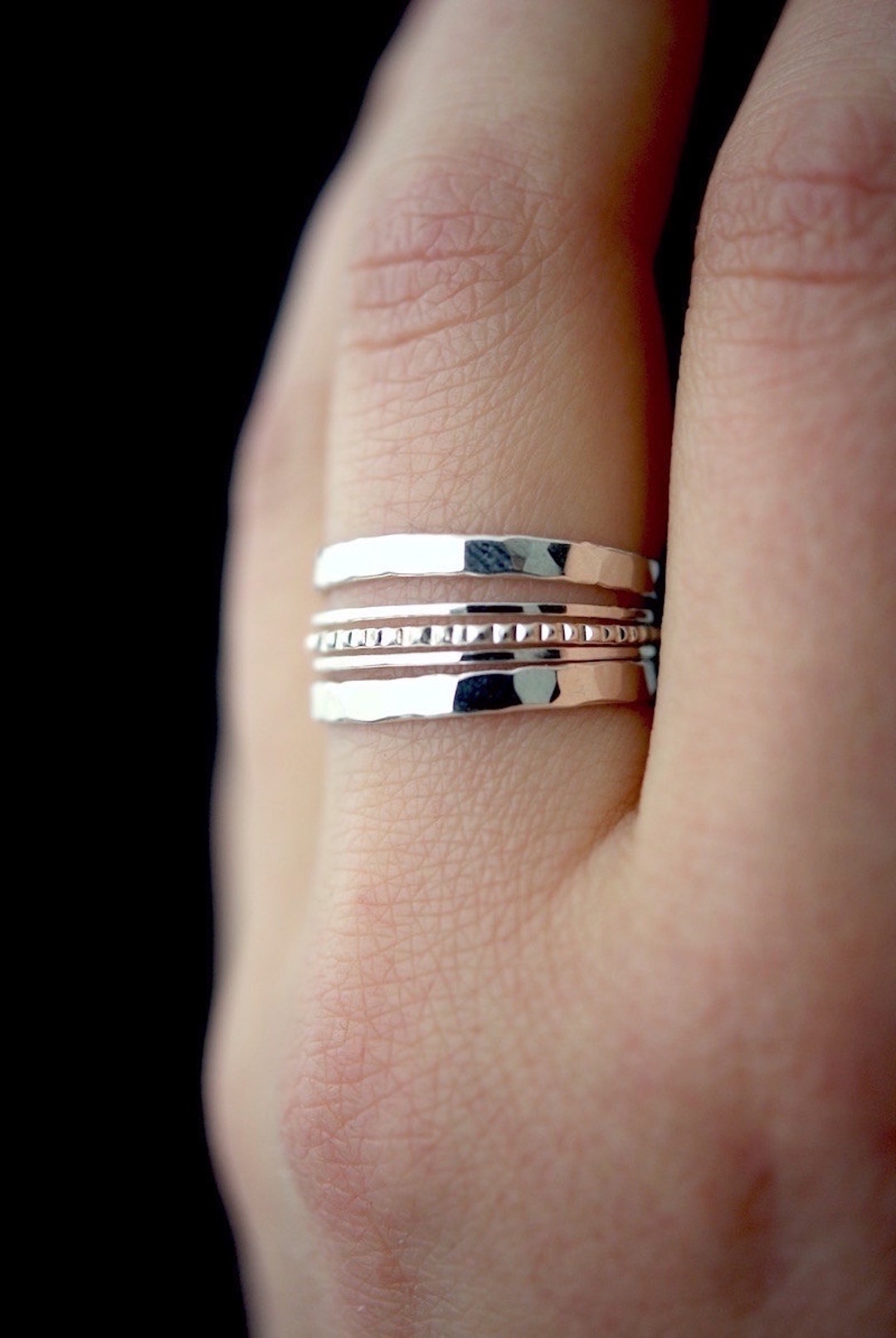 The Ultimate Lined Stacking Set of 5, Sterling Silver, Bark Ring ...