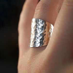 Small Rounded Shield Ring in Sterling Silver, Hammered Silver Ring ...