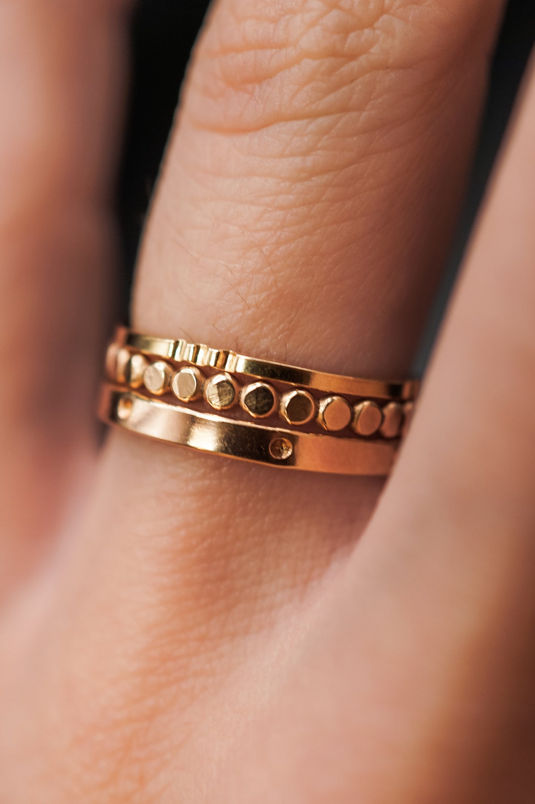 Dot & Mini Bead Mixed Textured Set of 3, 14K Gold Filled Silver or Rose ...