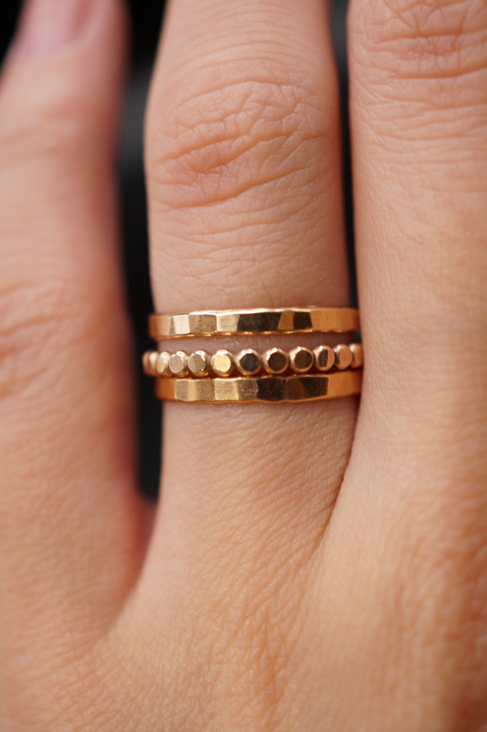 Mini Bead & Extra Thick Set of 3 | 14K Gold Fill | Set of Three Ring ...