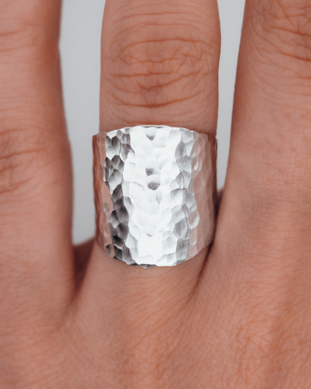 Small Rounded Shield Ring in Sterling Silver, Hammered Silver Ring ...