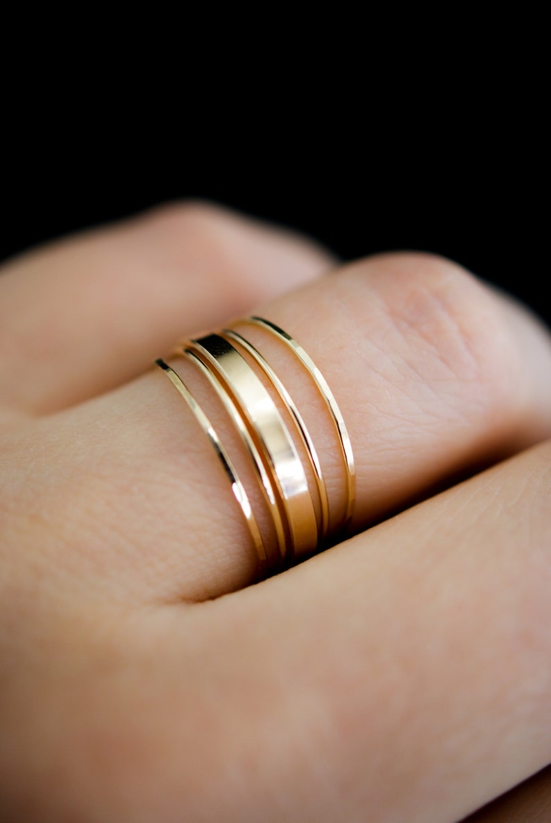 Set of 5 Thin and Extra Thick Stacking Rings Gold Fill Rose | Etsy