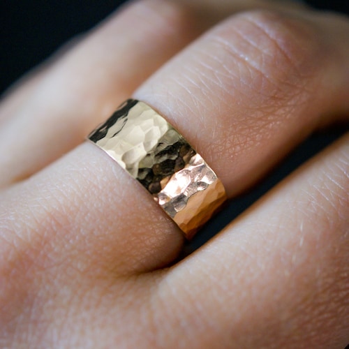 Wide Band Ring Hammered 14k Gold Filled - Etsy