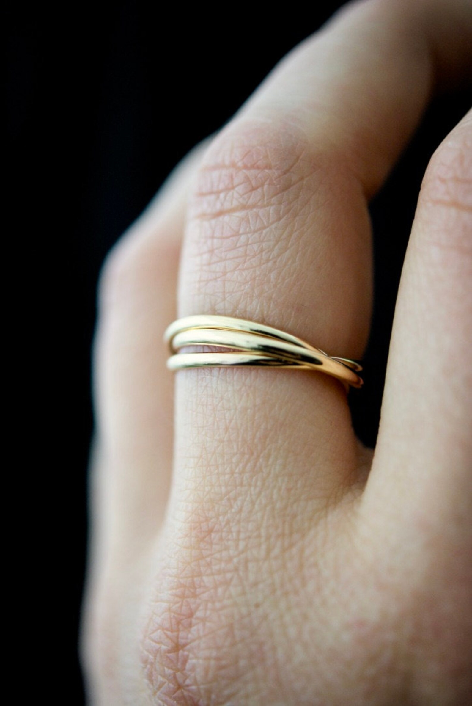 Thin Interlocking Set of 3 Rings in Gold Rose Gold or Silver - Etsy