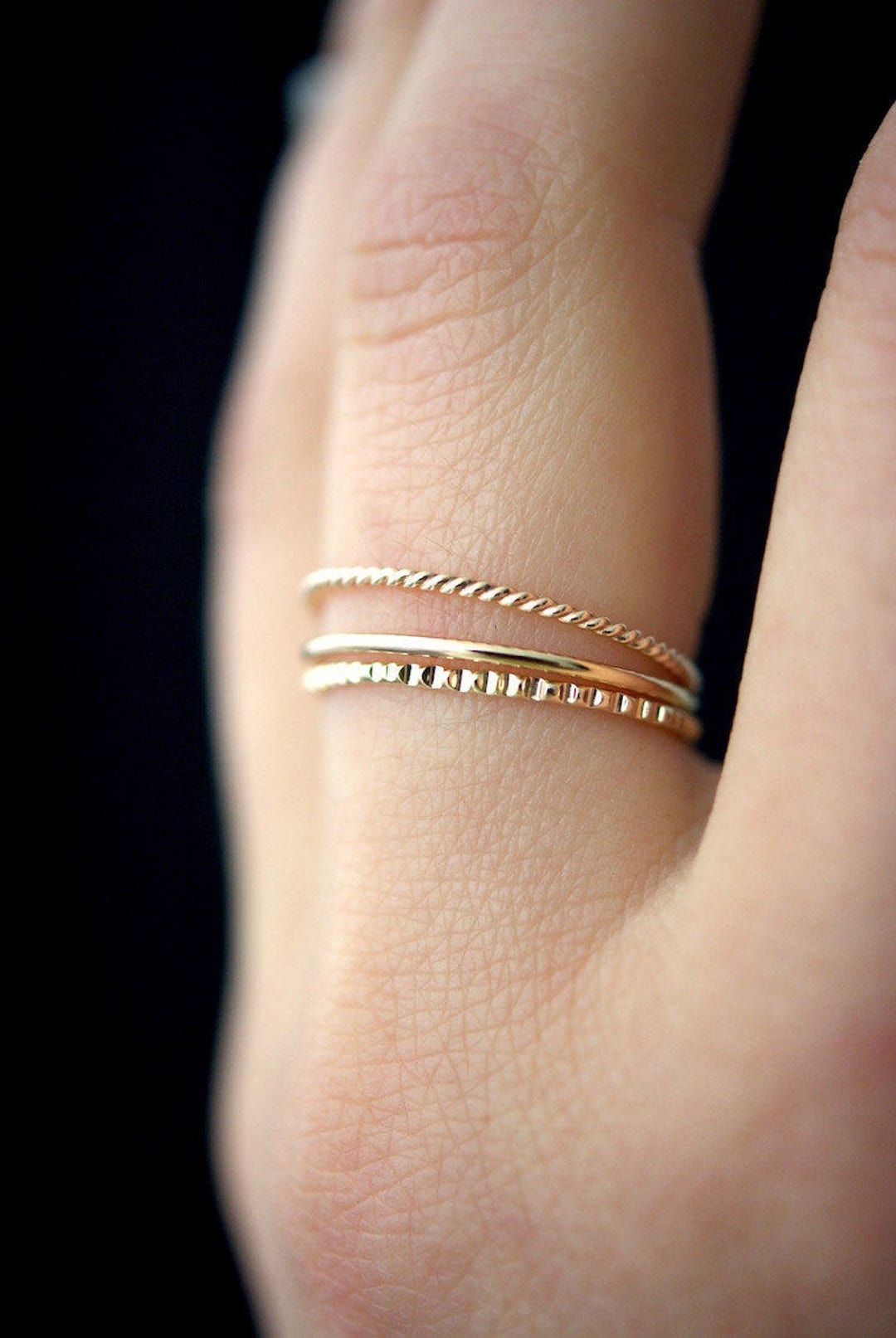 Mixed Texture Gold Stacking Ring Set of 3, 14k Gold Fill Stack, Ring ...
