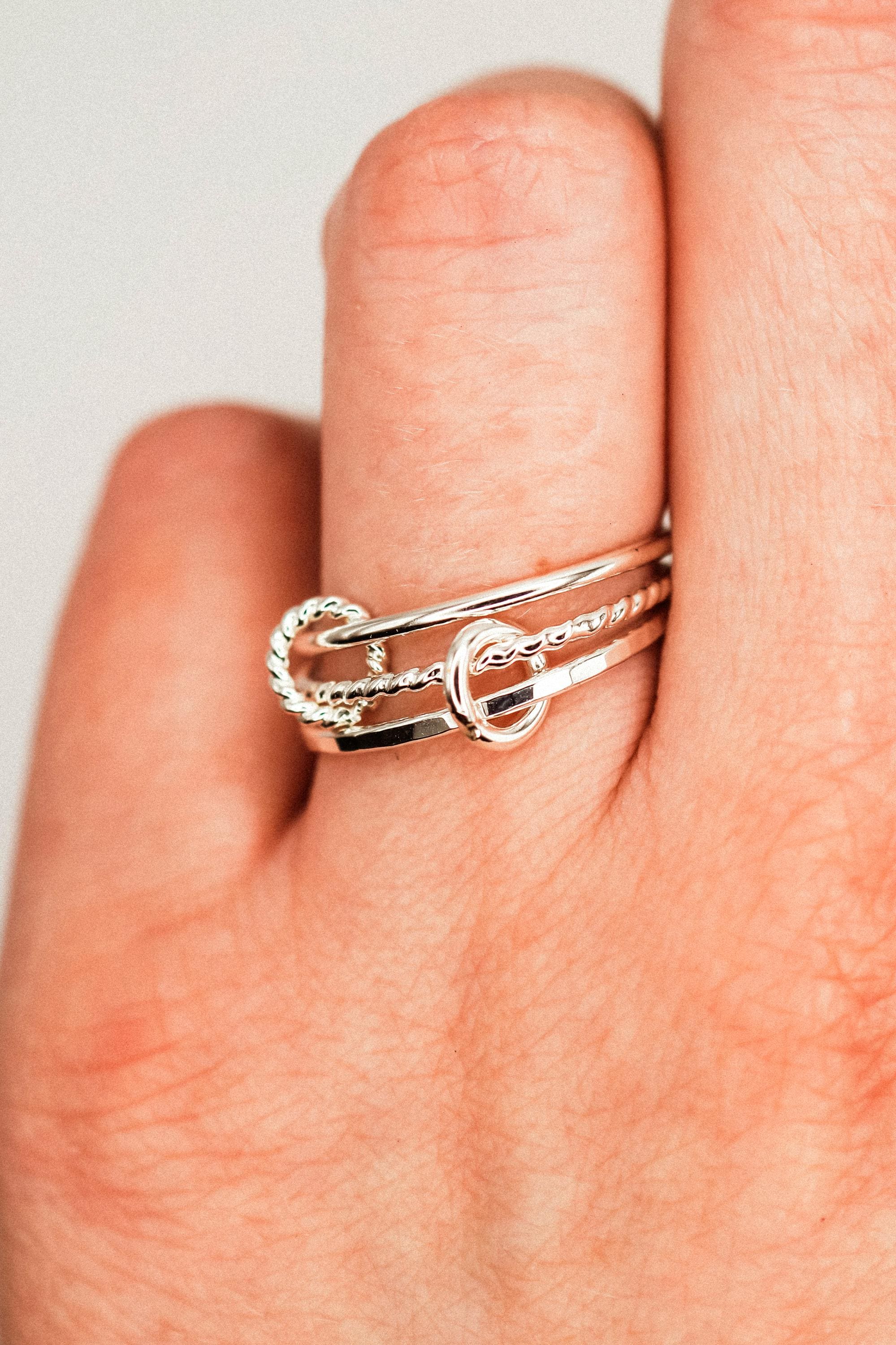 Twist Ladder Link Ring, Set of 3 Rings With 2 Links, Sterling Silver ...