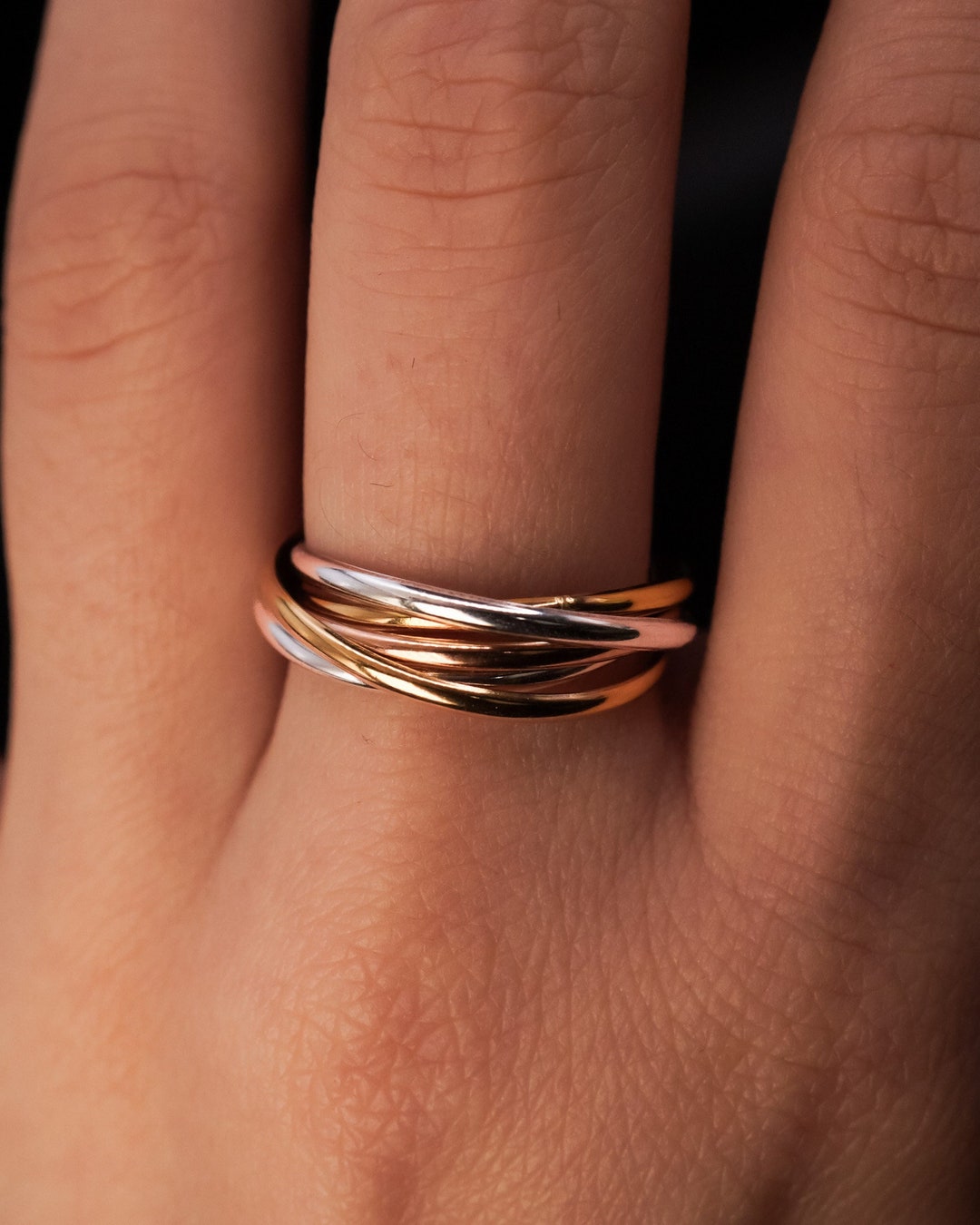Thin Interlocking Rings, Set of 5 in Mixed Metal, Rose Gold, Gold ...