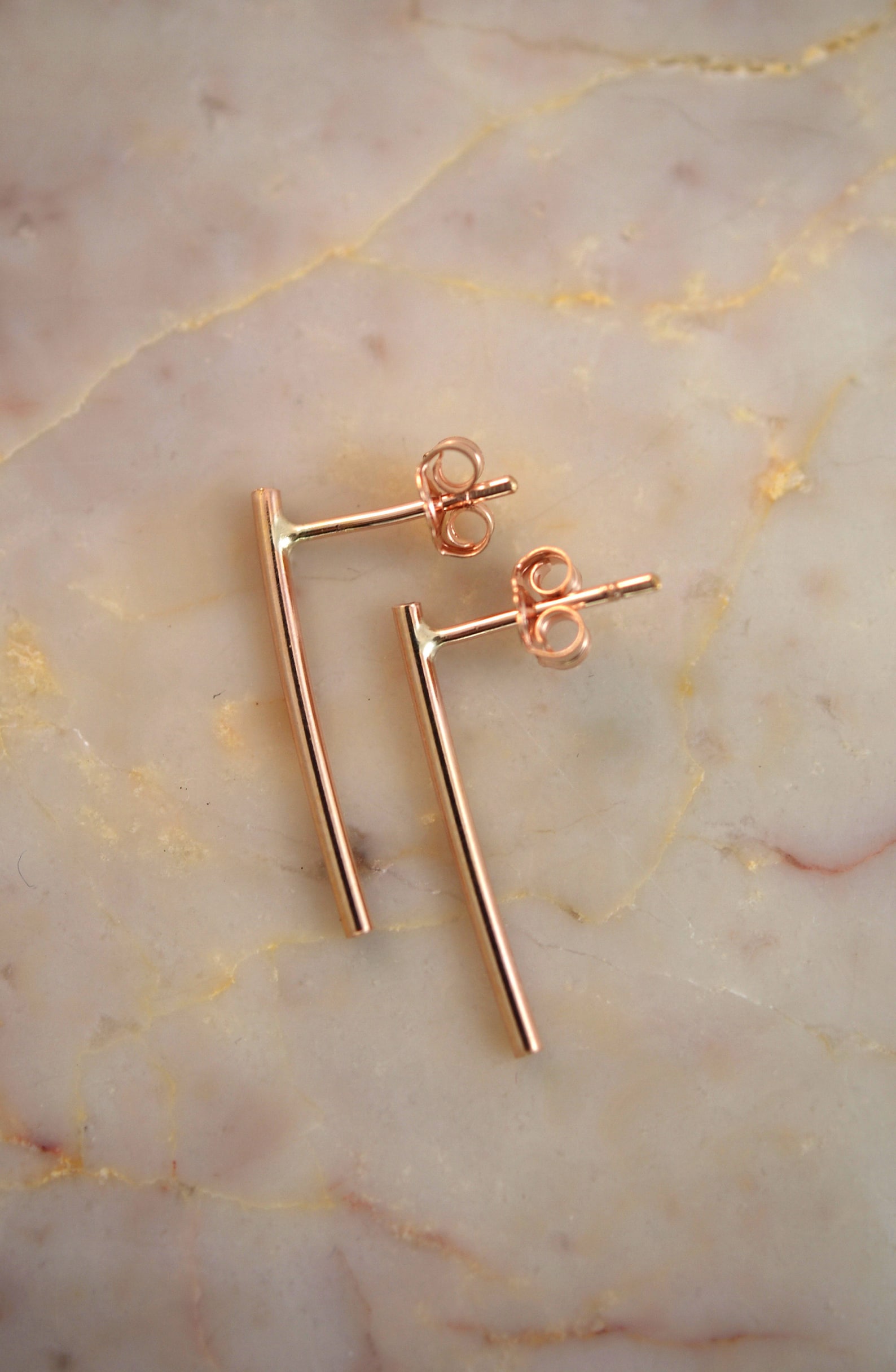 SOLID 14K Rose Gold Bar Stud earrings rose gold bar studs | Etsy