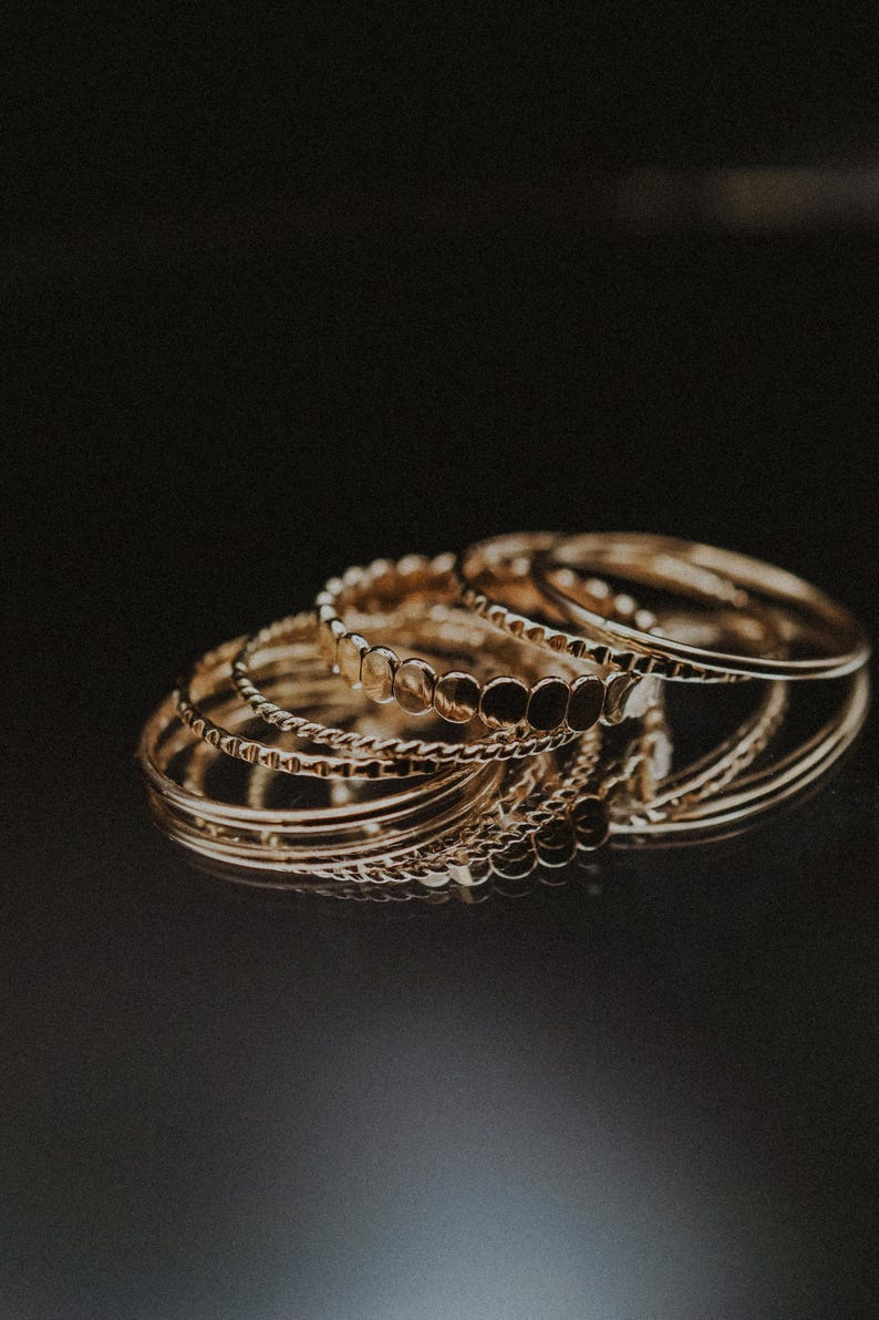 Bead Textured Ring Set of 6, 14K Gold Fill, Medium Thick, Textures ...
