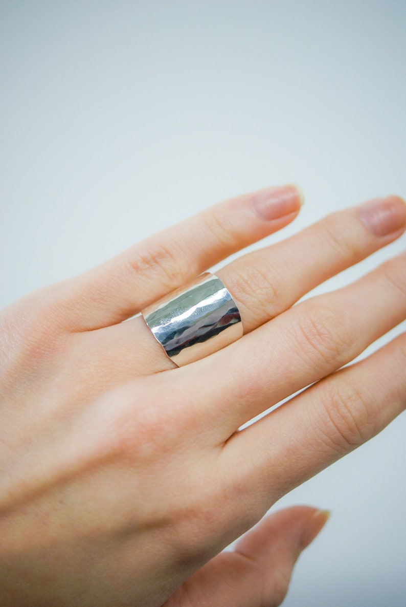 Small Rounded Shield Ring in Sterling Silver Hammered Silver | Etsy