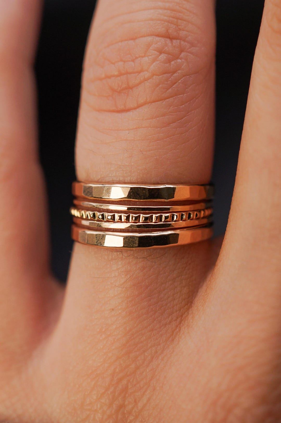 The Ultimate Lined Stacking Set of 5, 14K Gold Fill, Bark Ring ...
