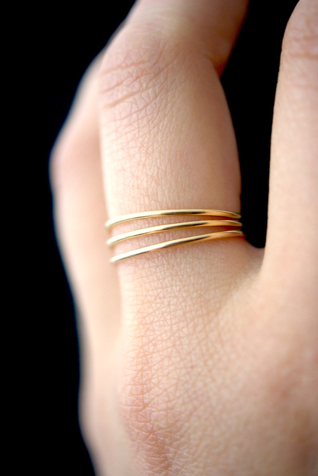 Connected Set of 3 Rings in Gold Fill, 14k Gold Fill Ring Set, Thin ...