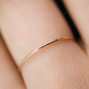 SHIPS FAST! Solid 14K Gold Ultra Thin Stacking Ring, Super Skinny, Smooth, Threadbare, Delicate ...