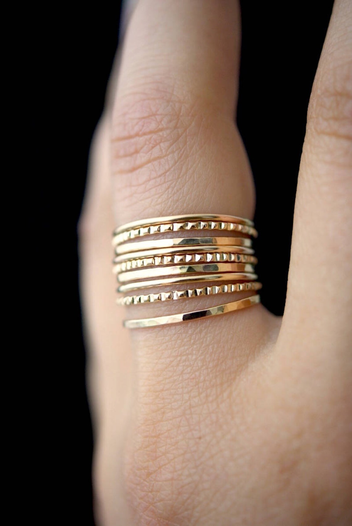 Lined Set of 9 | 14K Gold-fill | Medium Thick | Maximalist Ring Stack ...