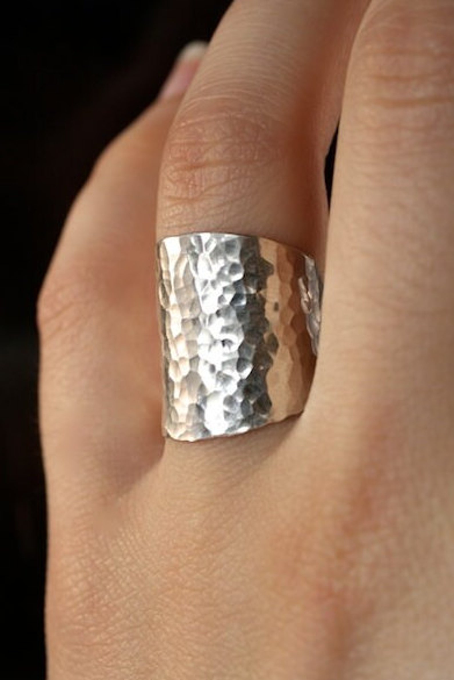 Small Rounded Shield Ring in Sterling Silver Hammered Silver | Etsy