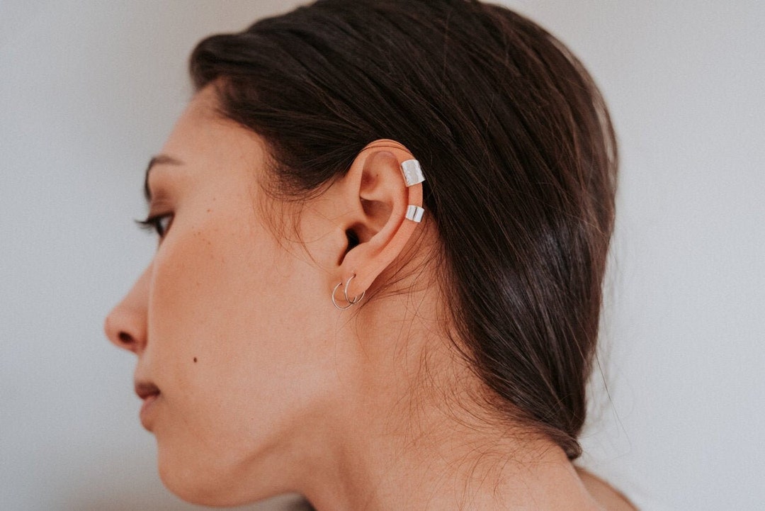 Shield Ear Cuff Earring in Sterling Silver, Hammered, Adjustable ...