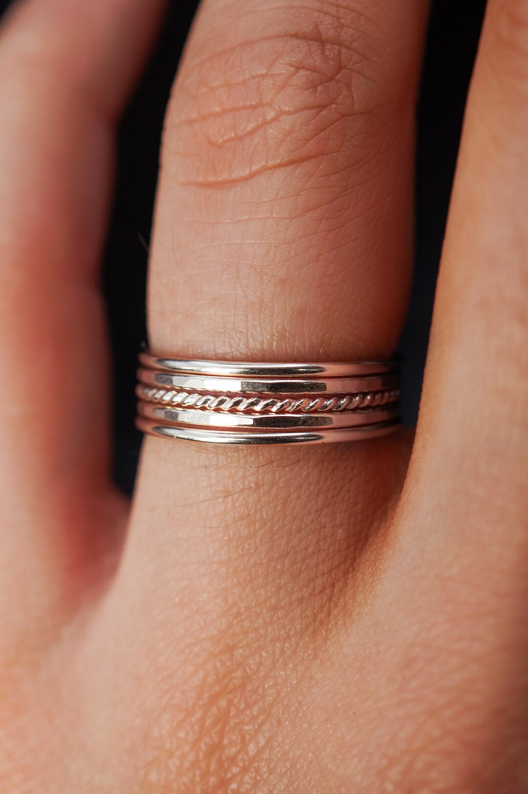 The Classic Twist Set of 5 | Sterling Silver | Pack of Rings, Rope Ring ...
