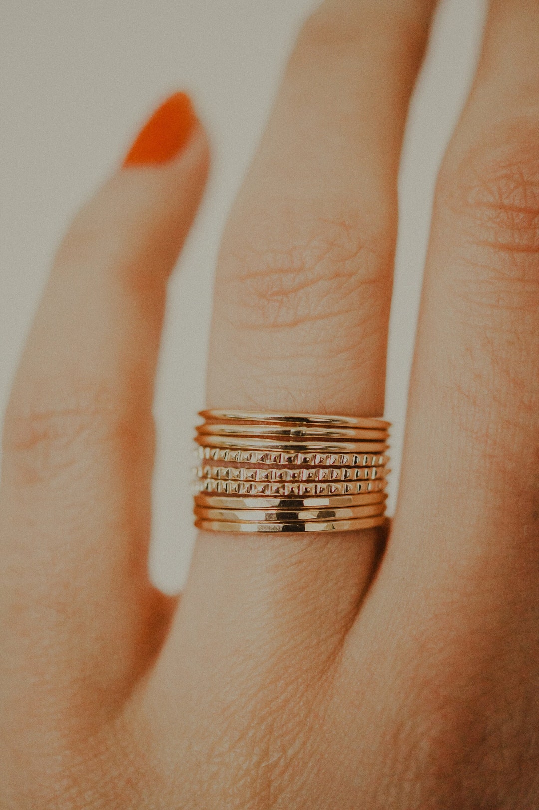 Lined Set of 9 | 14K Gold-fill | Medium Thick | Maximalist Ring Stack ...