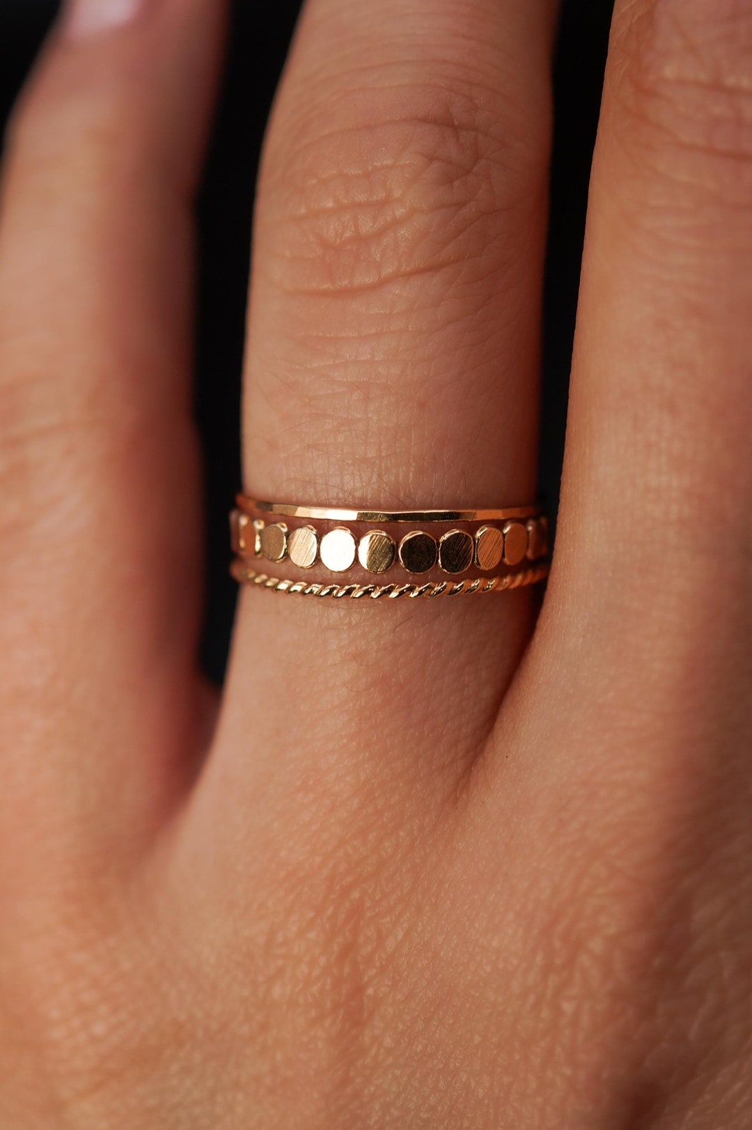 Bead and Twist Mixed Texture Ring Set in 14K Gold Fill, Rose Gold Fill ...