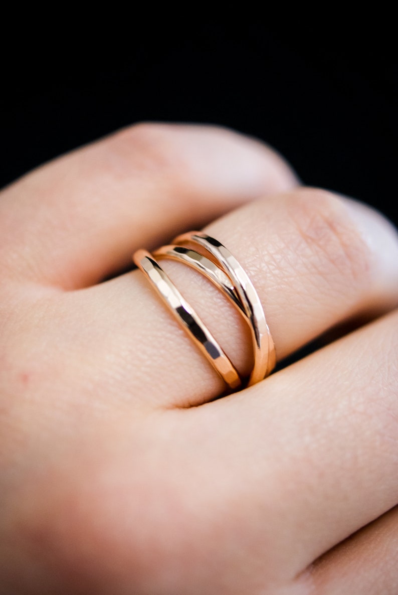 Thick Interlocking Set of 3 Rings in Silver Gold Fill or Rose | Etsy
