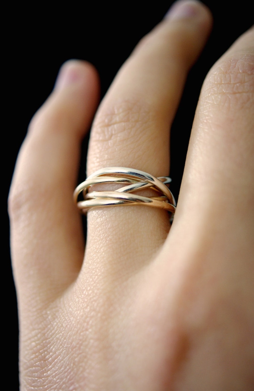 Thin Interlocking Rings, Set of 5 in Mixed Metal, Rose Gold, Gold ...
