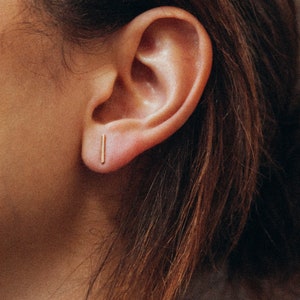 SOLID 14K Gold Mini Bar Stud Earrings Short Gold Bar Stud | Etsy