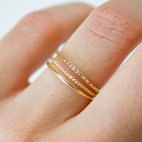 SOLID 14K Gold Twist Stacking Rings Gold Stack Ring Skinny - Etsy