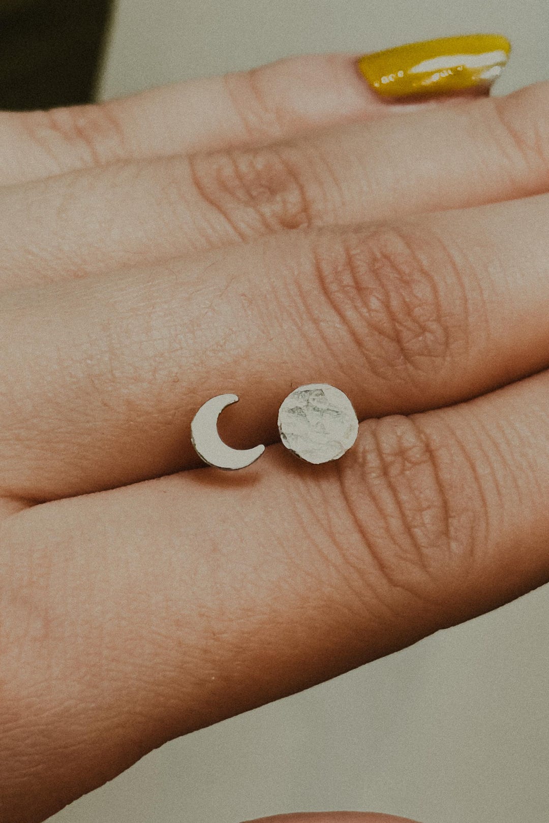 Moon Phase Stud Earrings Set | 14K Gold Fill, Rose, Silver | Hammered ...