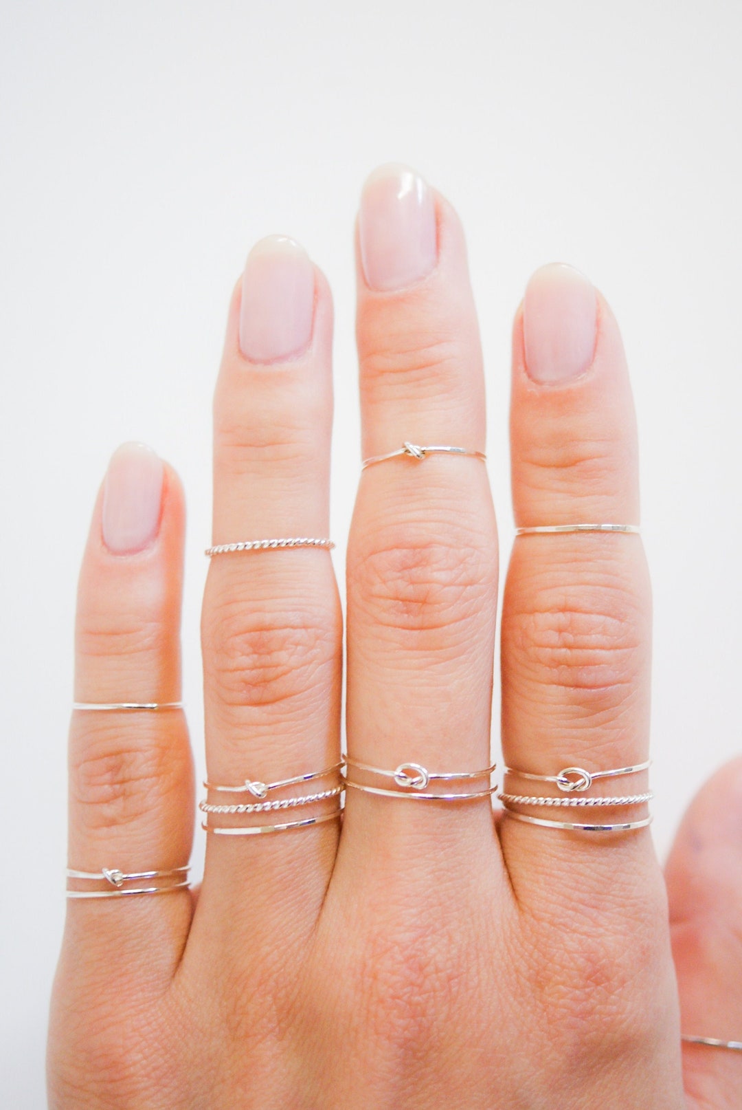 Sterling Silver Stacking Ring Sets, Ultra Thin, Knot Rings, Stacked ...