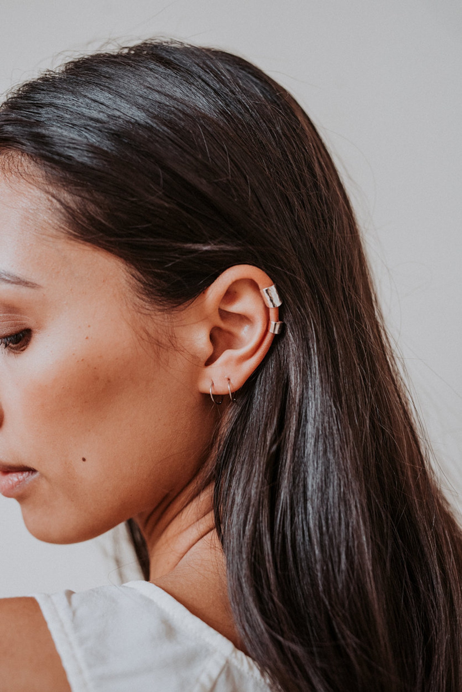 Shield Ear Cuff Earring in Sterling Silver, Hammered, Adjustable ...