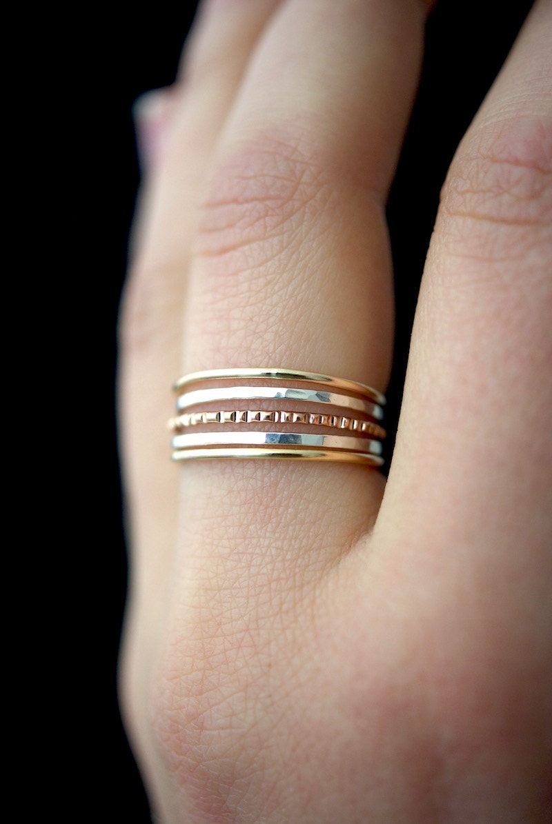 The Classic Lined Set of 5 | Mixed Metal | Pack of Rings, Notched Ring ...