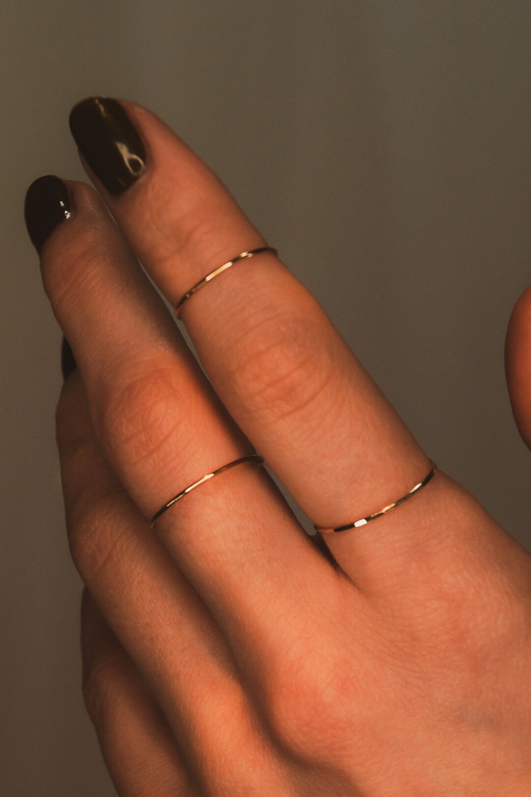 Flight of Ultra Thin Rings + Ring Sizer, 14K Gold Filled, Pack of 3 Rings, Super Delicate .7mm ...
