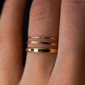 Basic Stacking Ring Set of 3 in SOLID 14K Gold or Rose Gold, 14K Gold ...