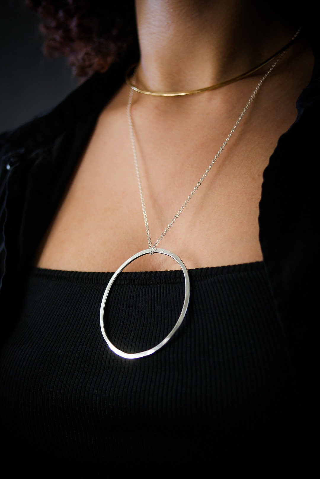 Large Open Circle PENDANT, Circle Pendant, Organic, Hammered Circle for ...