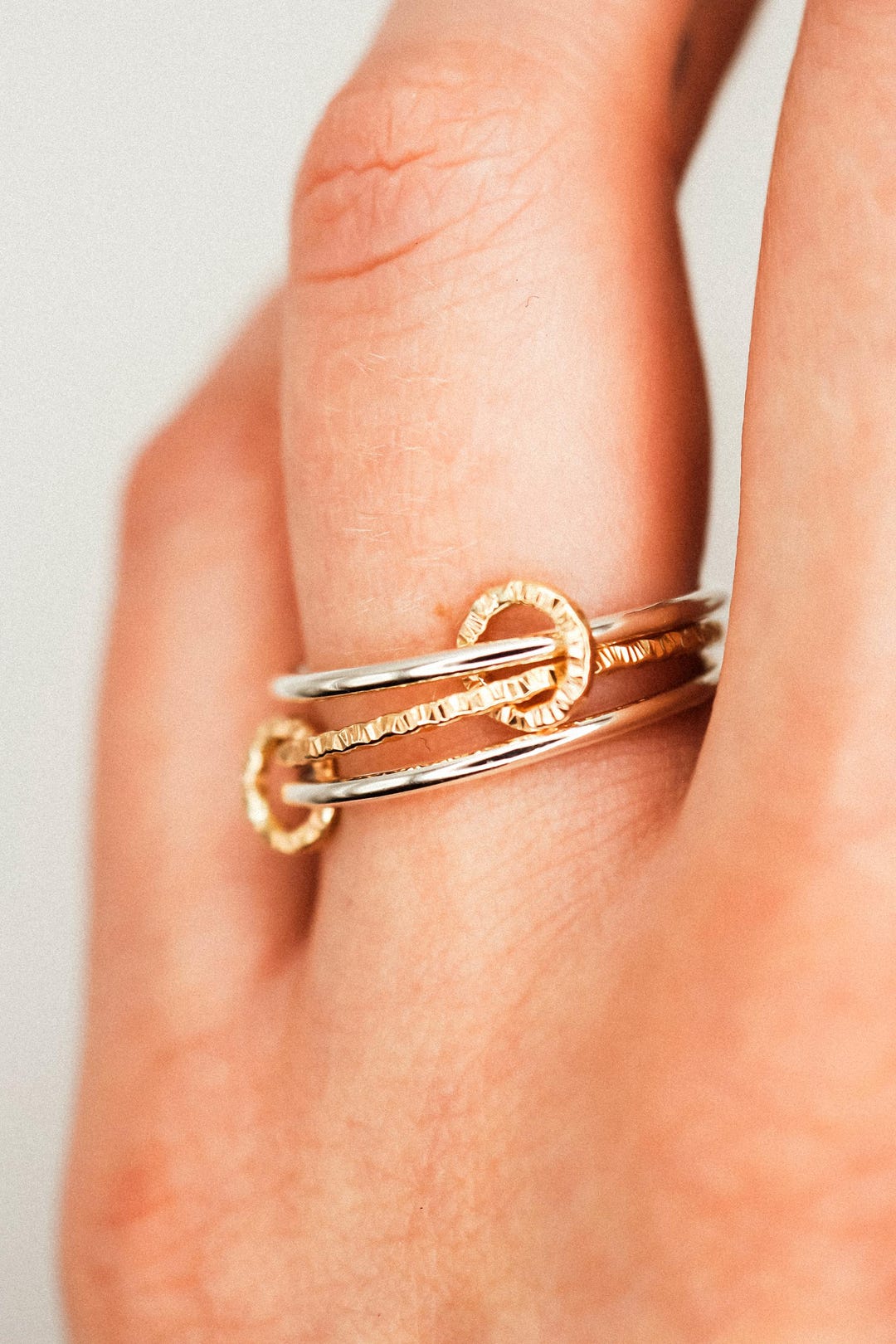 Sparkle Ladder Link Ring, Set of 3 Rings With 2 Links, Mixed Metal ...
