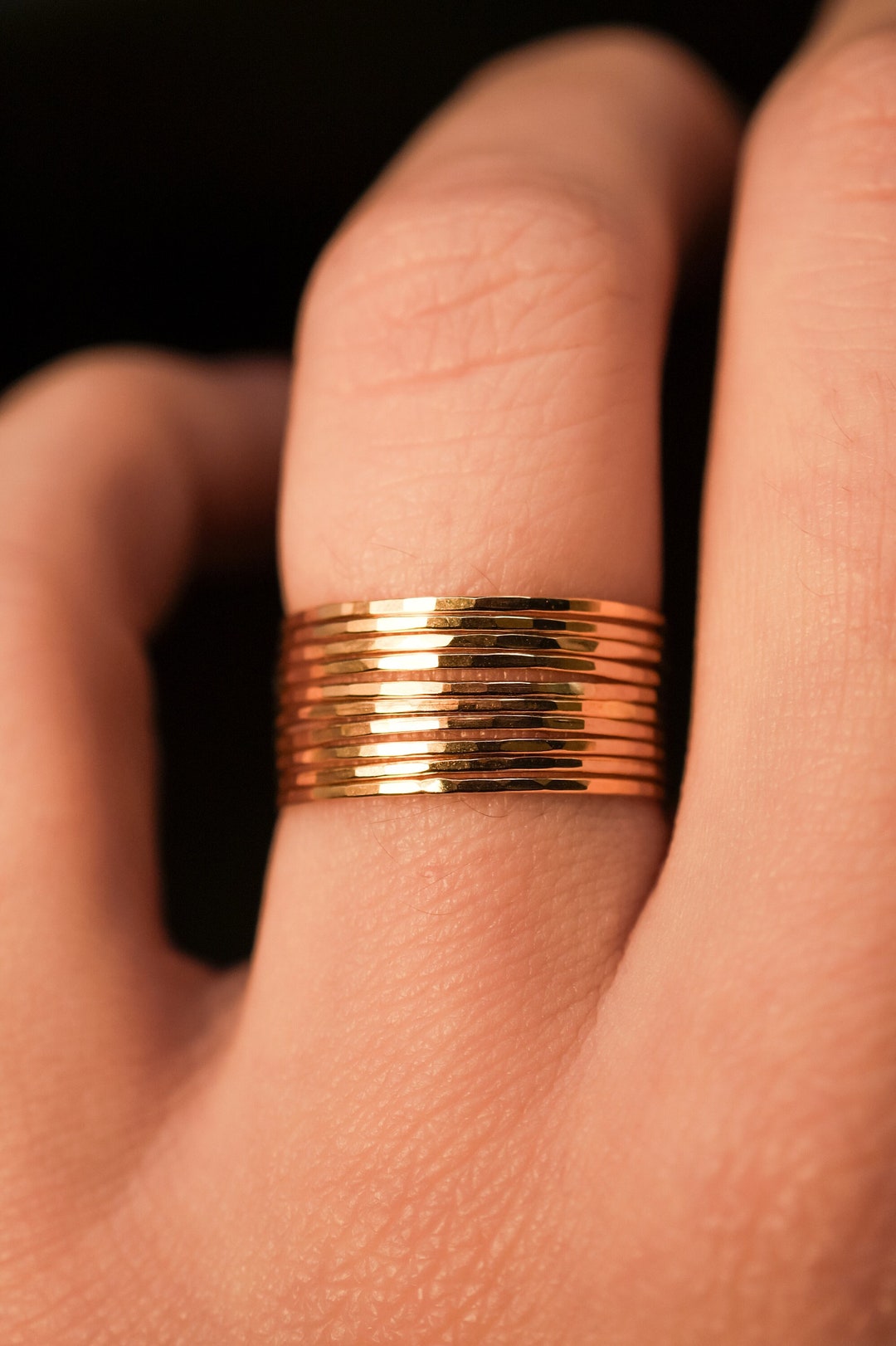 Set of 10 Hammered Ultra Thin Gold Filled Stacking Rings, Stackable ...