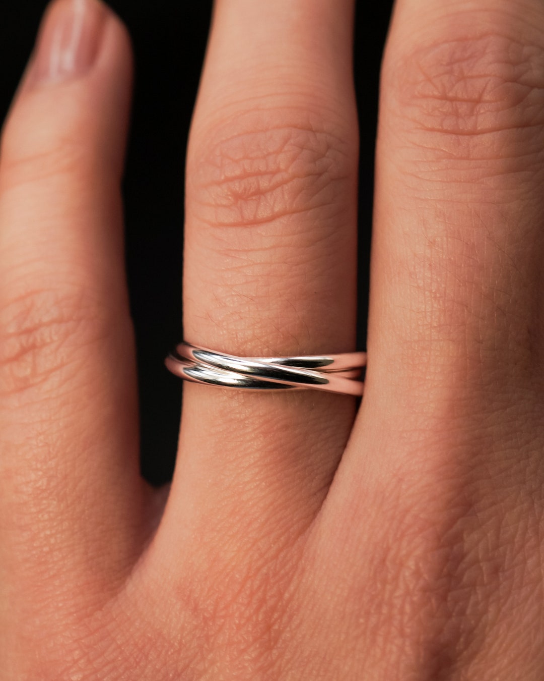 Thin Interlocking Set of 3 Rings in Sterling Silver, Interlocking Ring ...