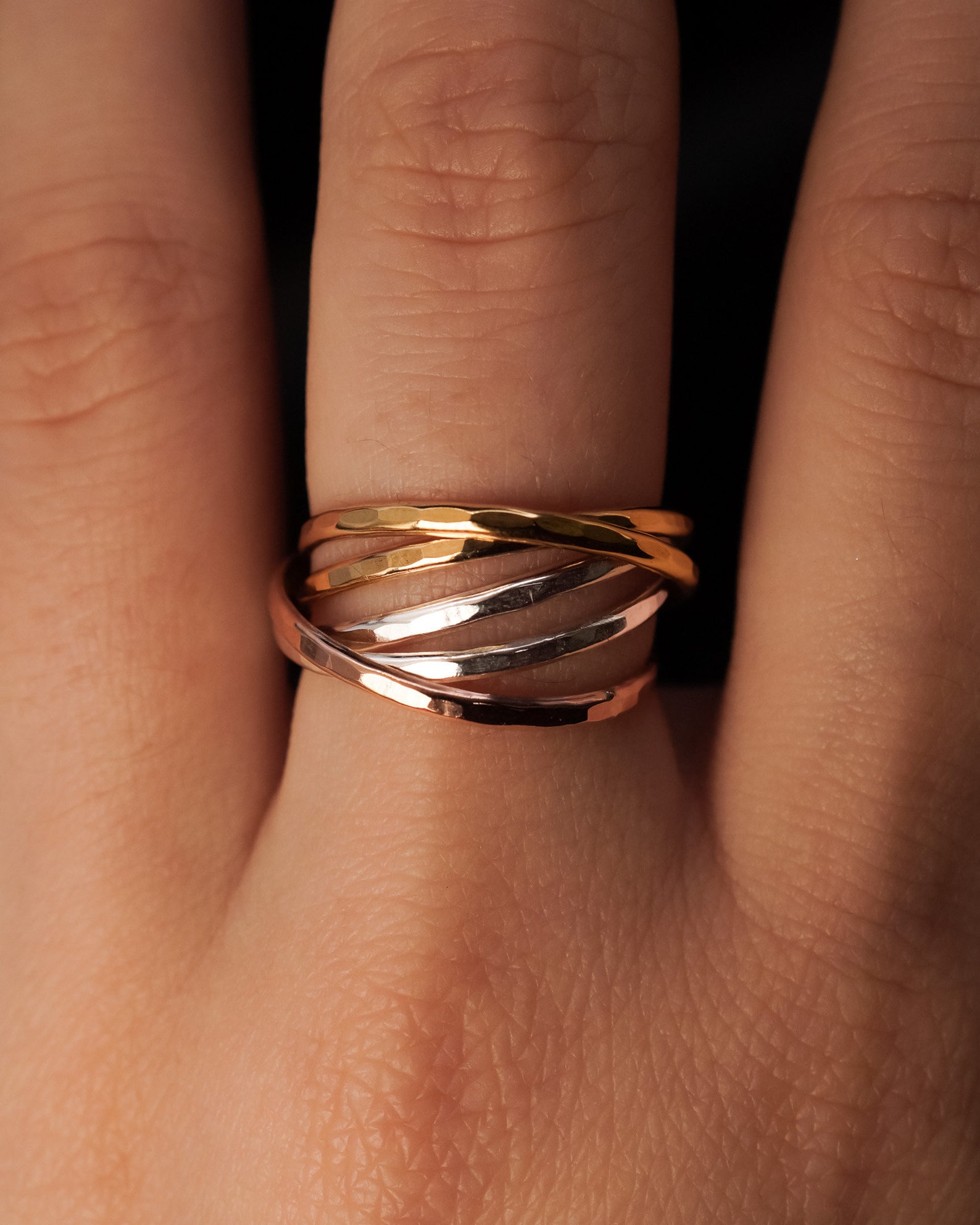 Thin Interlocking Rings, Set of 5 in Mixed Metal, Rose Gold, Gold ...