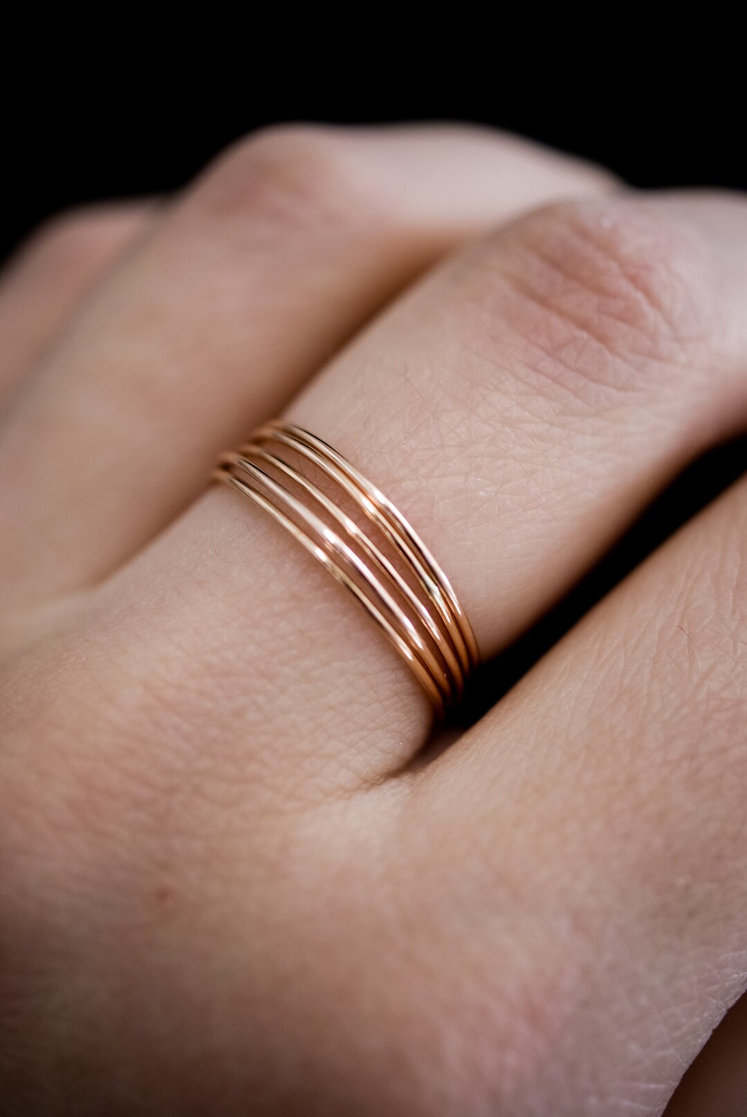 Set of 5 Ultra Thin Stacking Rings | 14k Rose Gold Filled | Hammered ...