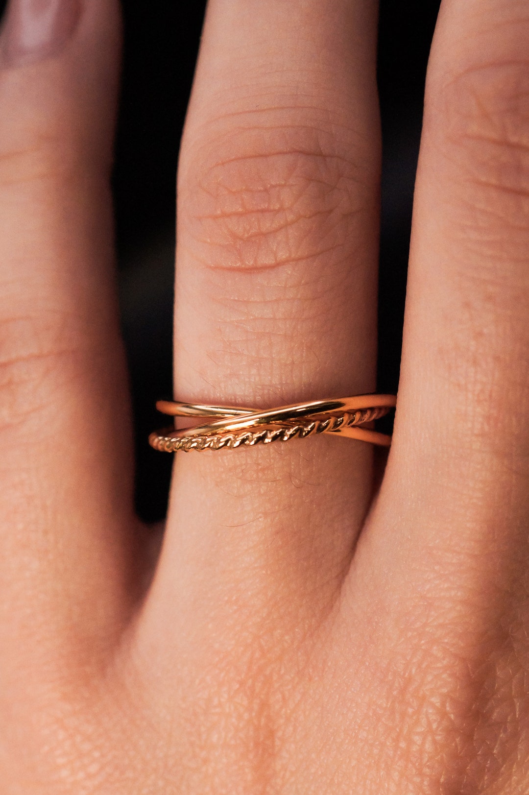 Set of 3 Twist Interlocking Rings, 14K Gold Fill, Rose Gold Fill or Sterling Silver, Smooth ...