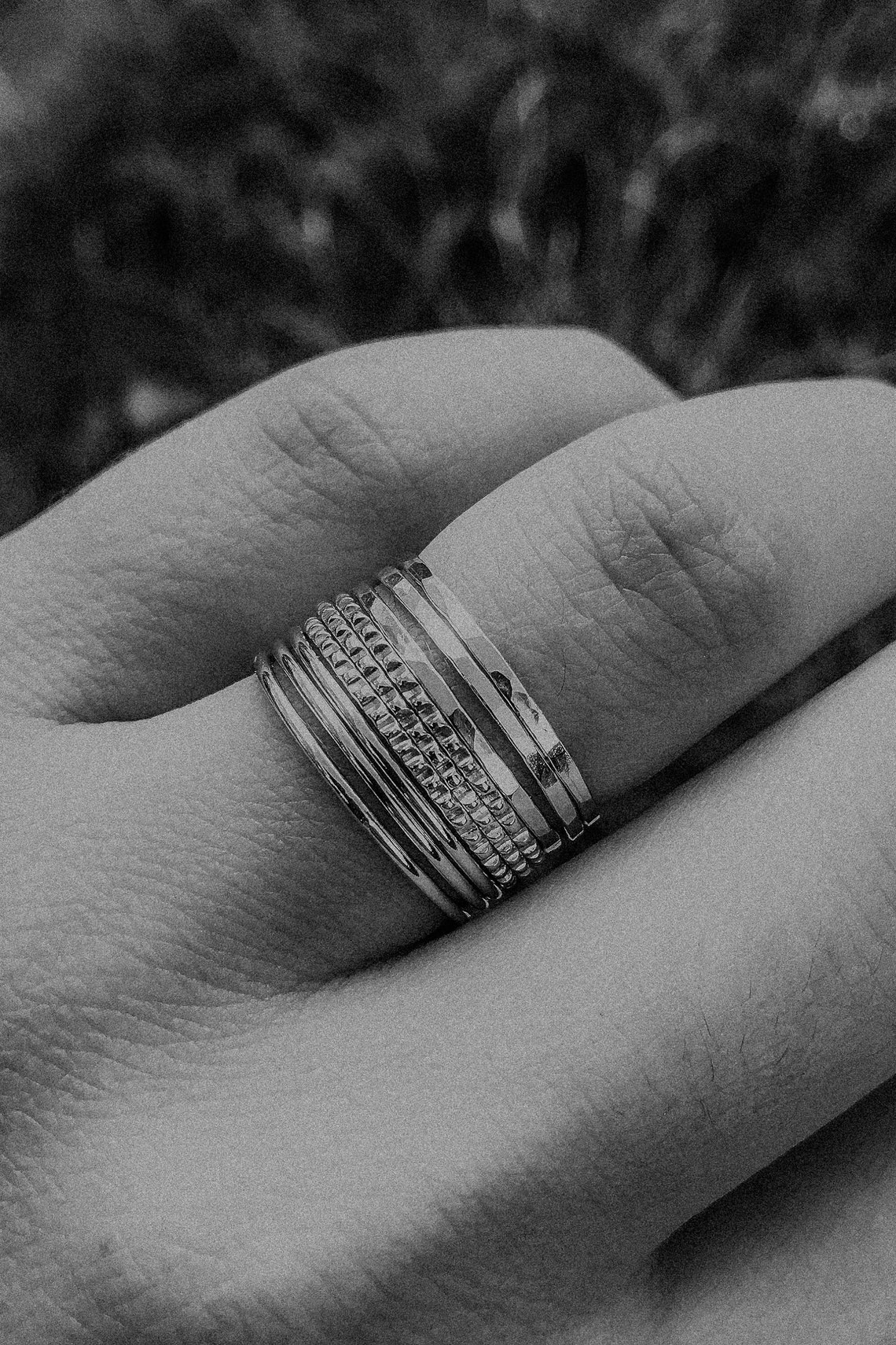 Lined Set of 9 | 14K Gold-fill | Medium Thick | Maximalist Ring Stack ...