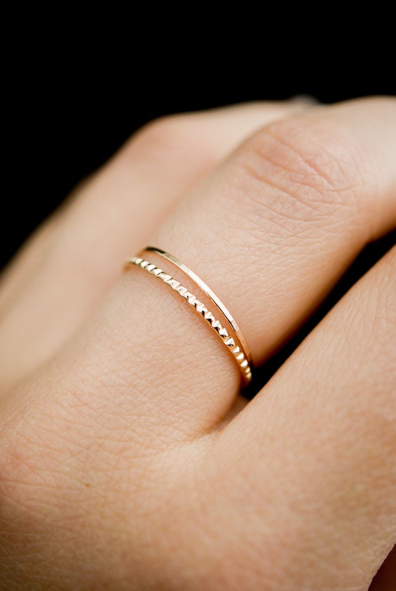 Ultra Thin Lined Set of 2 Stacking Rings 14K Gold Fill 14K - Etsy