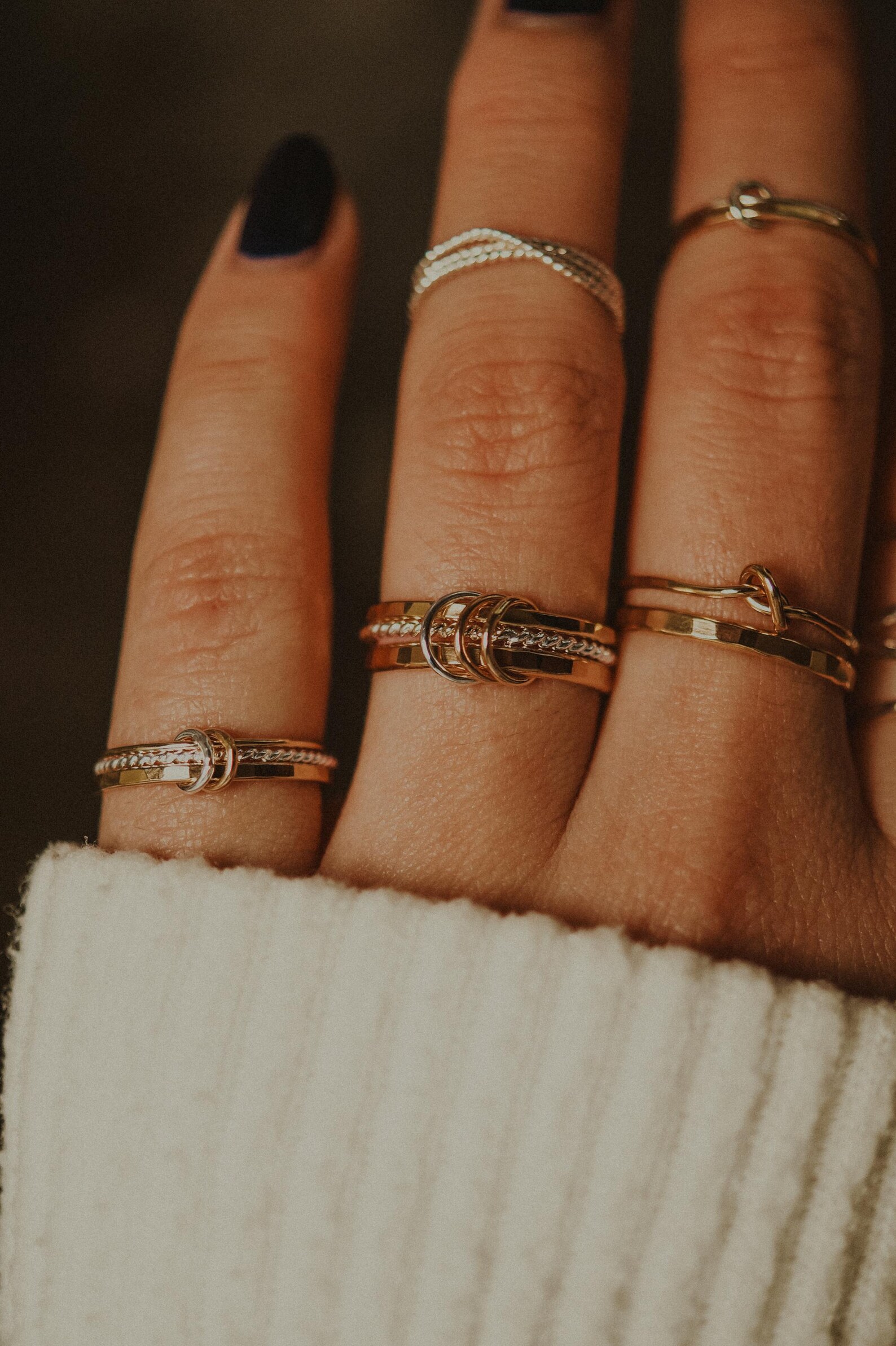 Triple Link Ring, Set of 3 Rings, 3 Links, Mixed Metals 14K + Sterling ...