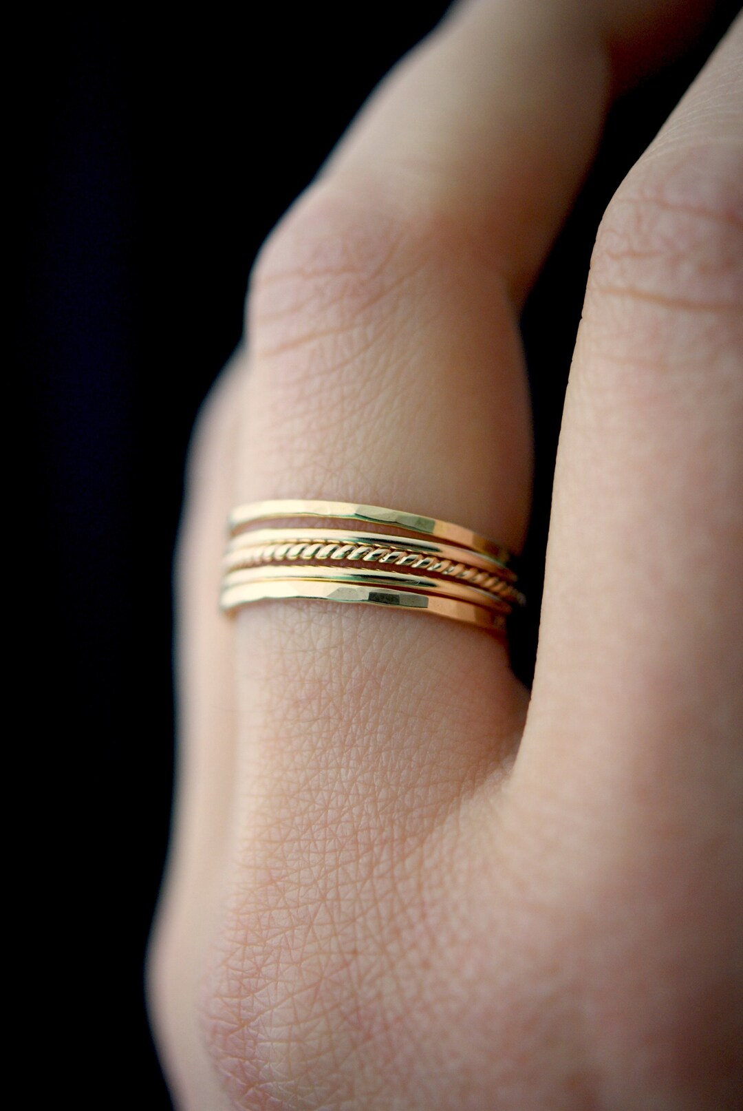 The Classic Twist Set of 5 14K Gold Fill Pack of Rings, Rope Ring ...